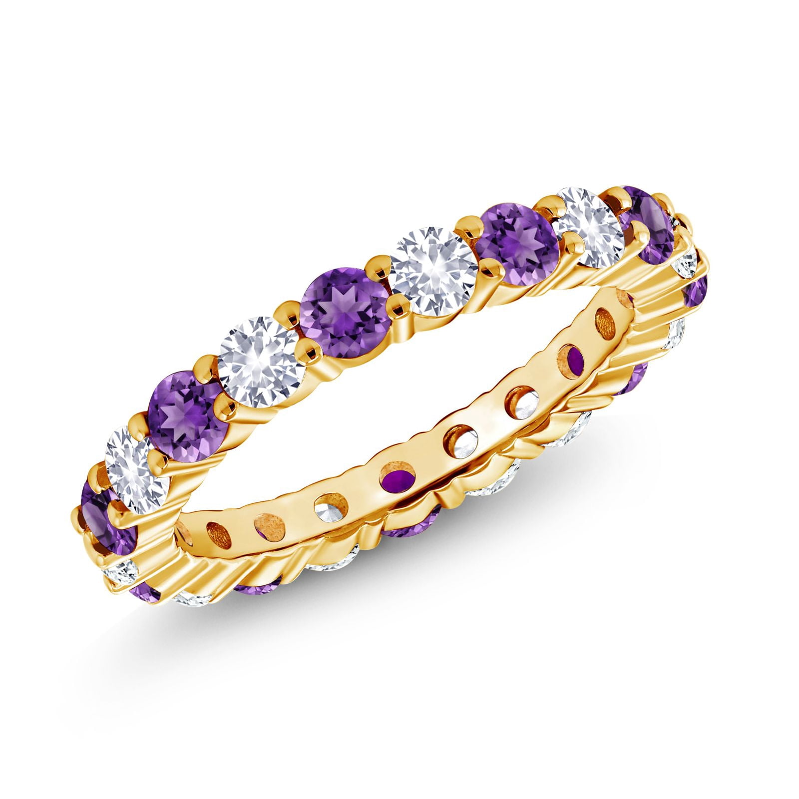 Gem Stone King Purple Amethyst and White Created Sapphire 18K Yellow ...