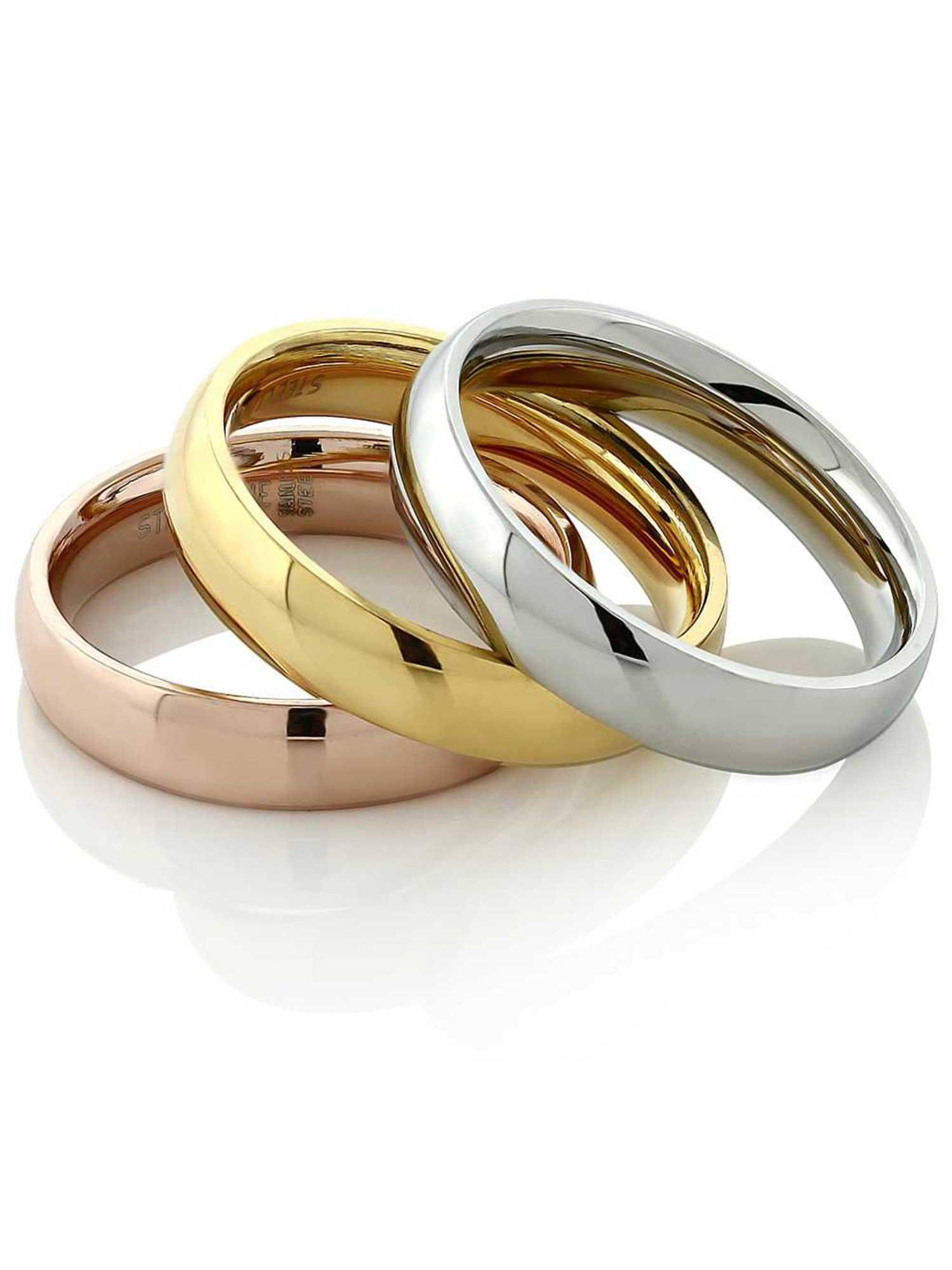 Gem Stone King Stainless Steel Rose Yellow Gold and Silver Three Ring ...