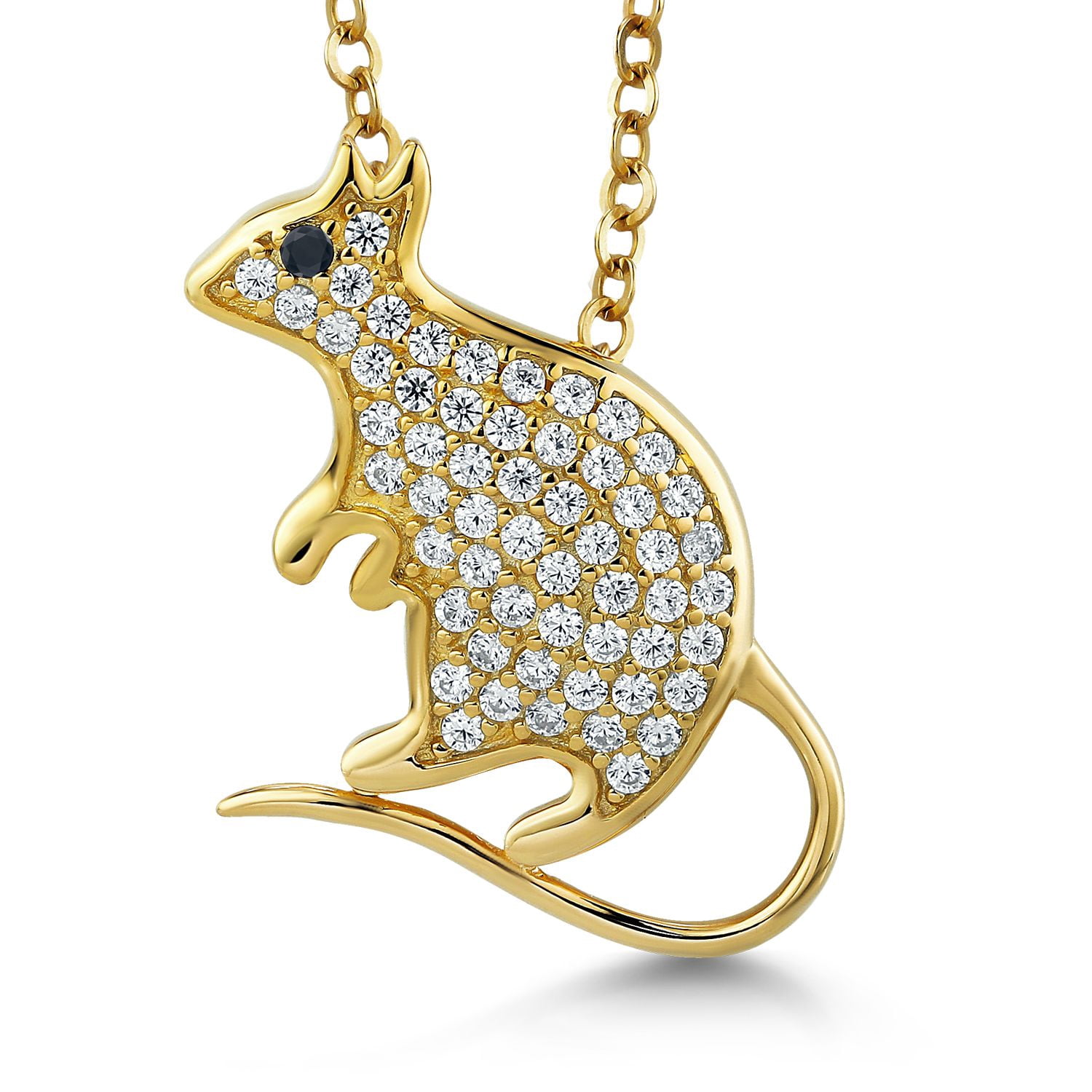 Gem Stone King White Moissanite Mouse Rat Pendant Necklace By Keren ...