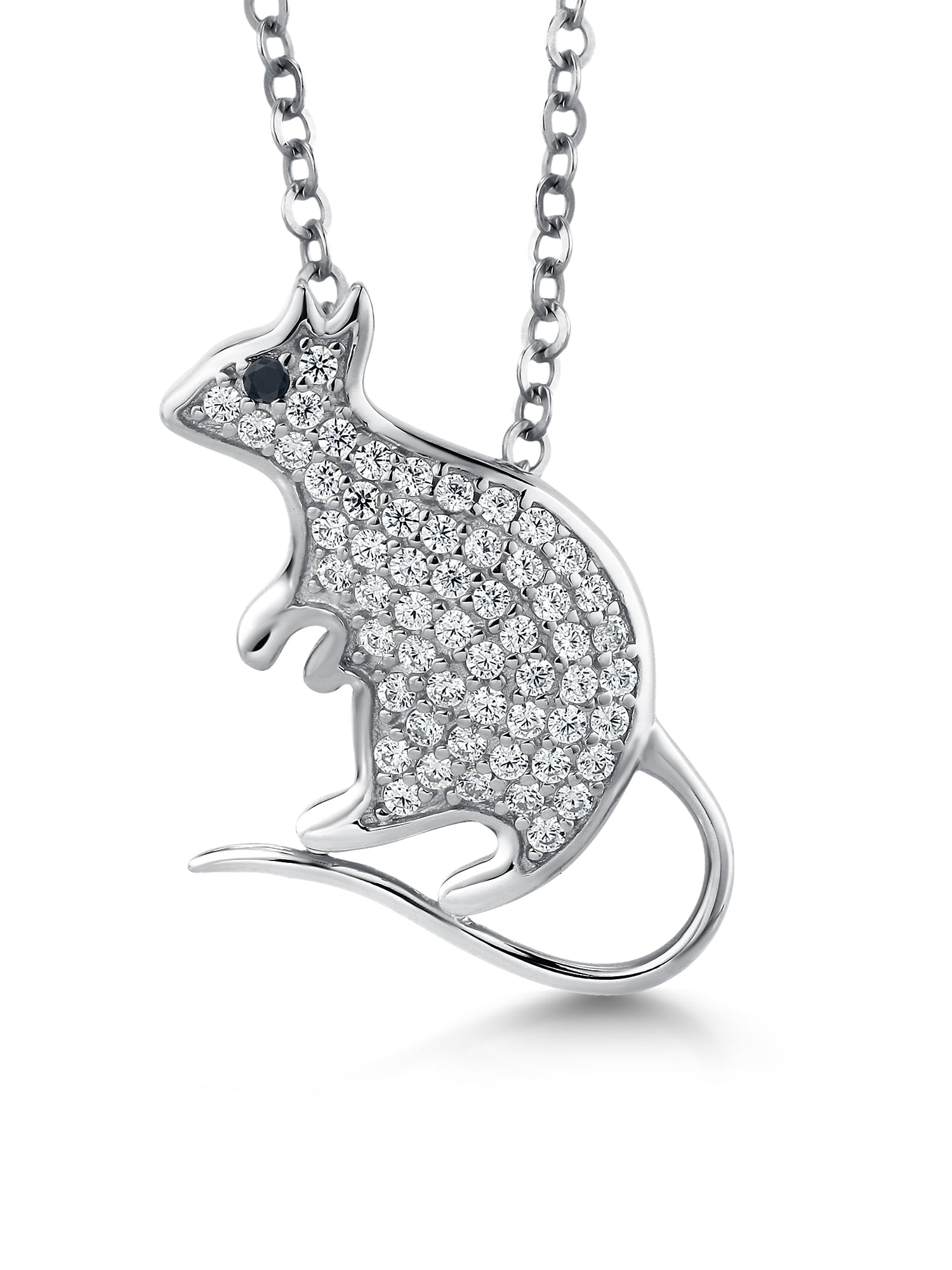 Gem Stone King White Moissanite Mouse Rat Chinese Zodiac Pendant ...
