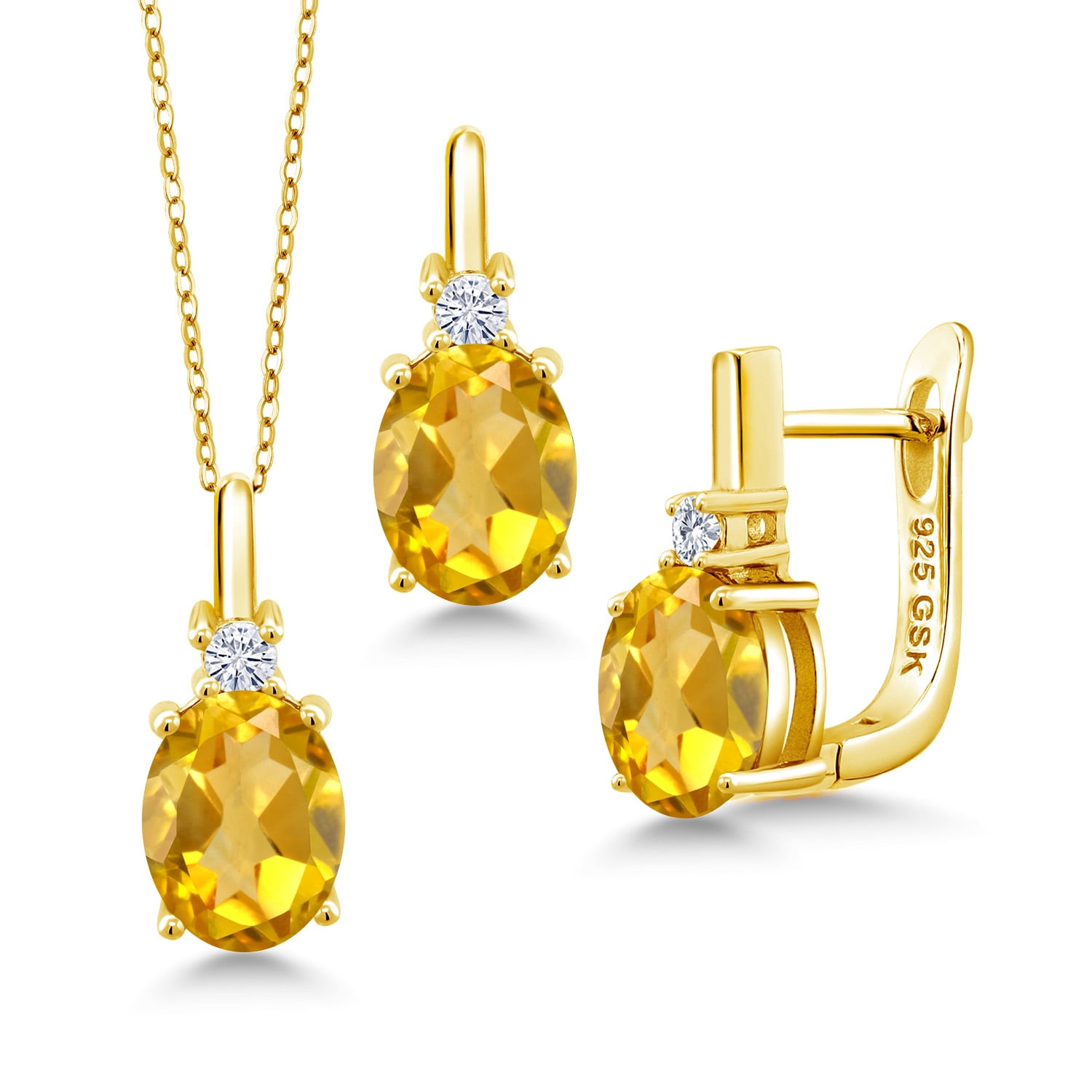Gem Stone King Yellow Citrine 18K Yellow Gold Plated Silver Pendant and ...