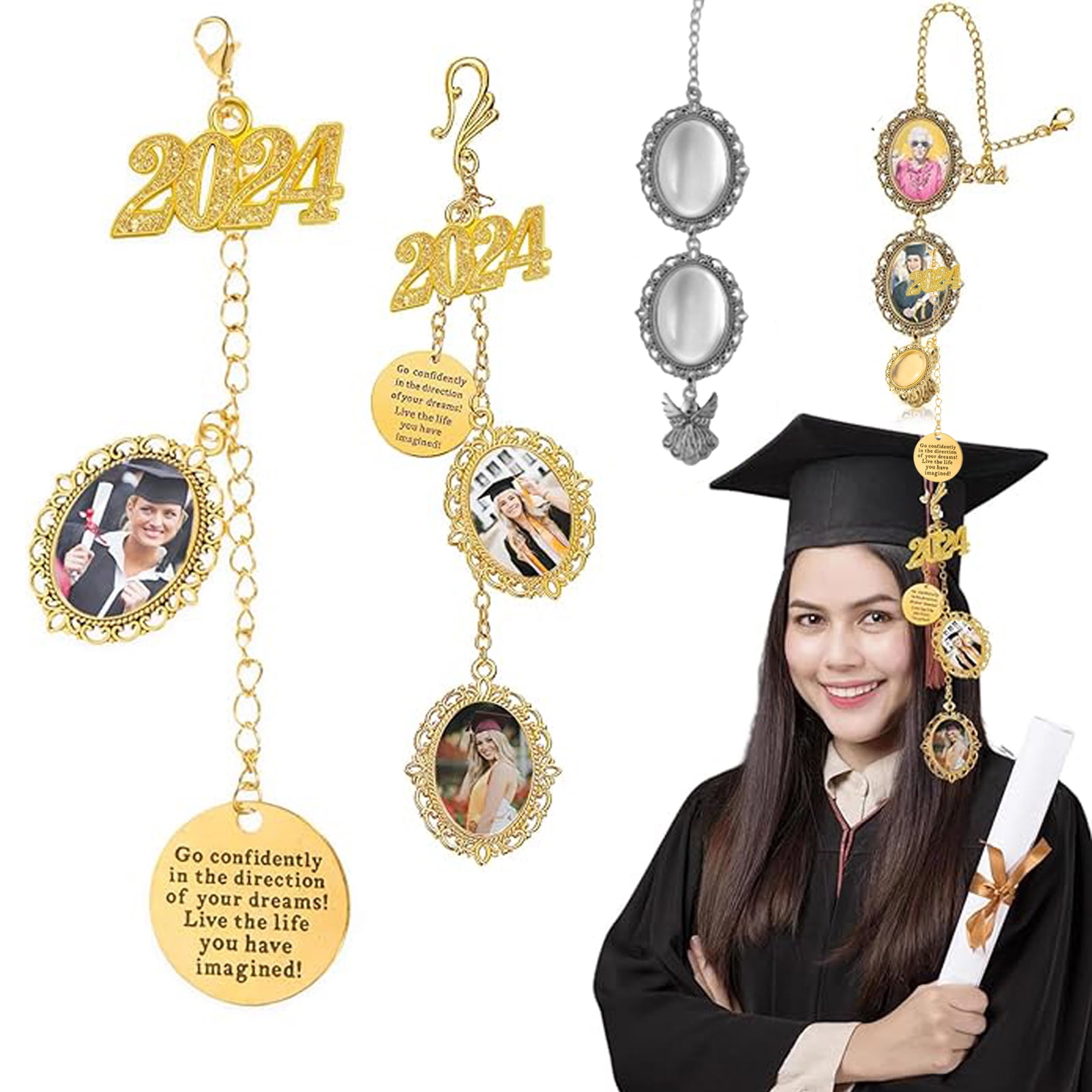 Gem-shaped Tassel Pendant with Photo Insert 2024 Class Graduation Cap ...