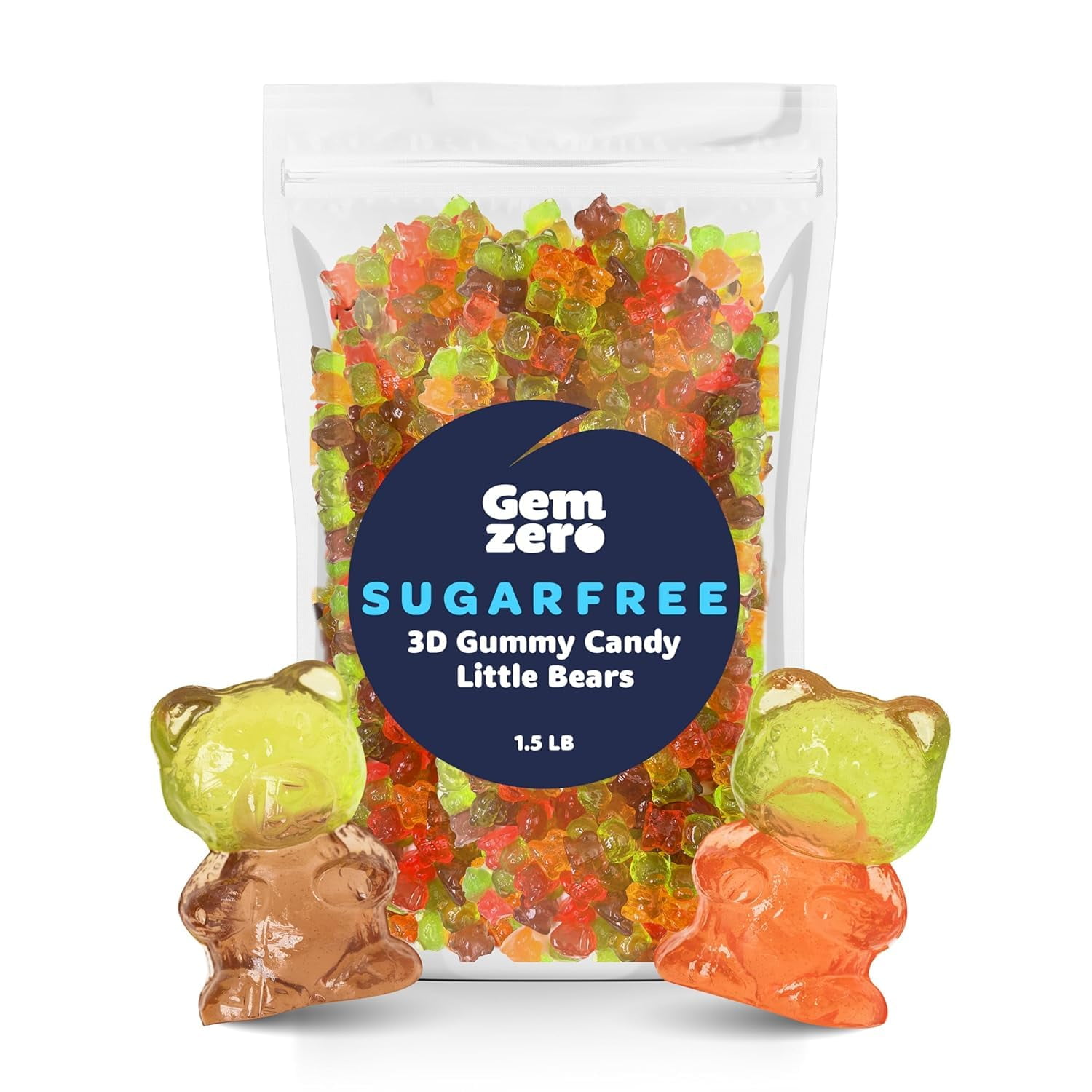 GemZero Sugar-Free Bears 3D Gummy Candy, Assorted Fruit Flavors, 1.5 ...