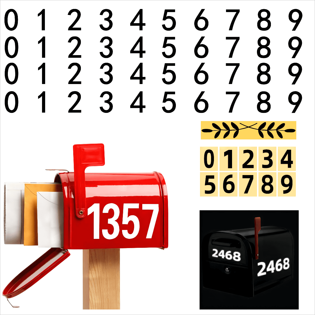 Gemdeck Reflective Mailbox Numbers Stickers Waterproof Sunproof Self ...