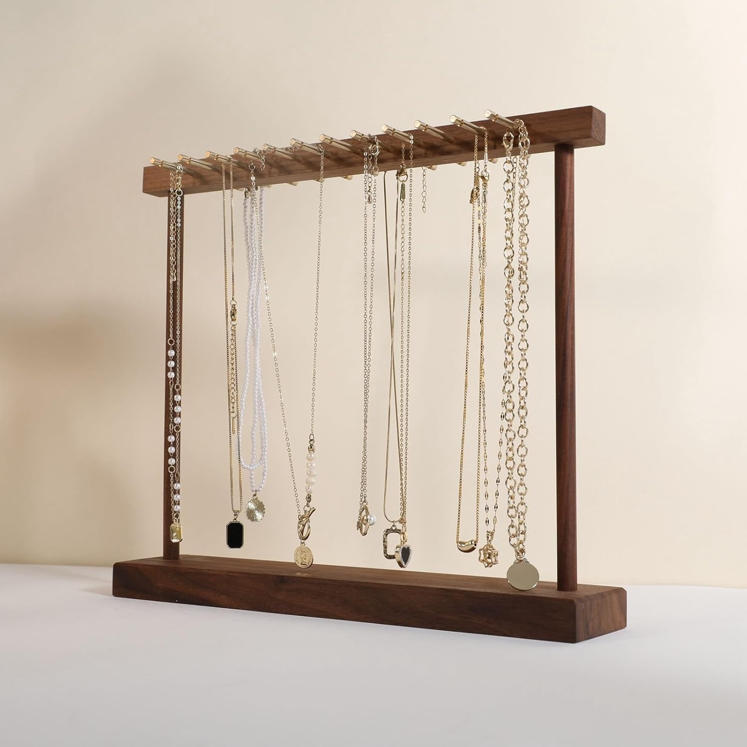 GemeShou Medium necklace hanger shelf with 12 copper bars, Wooden ...