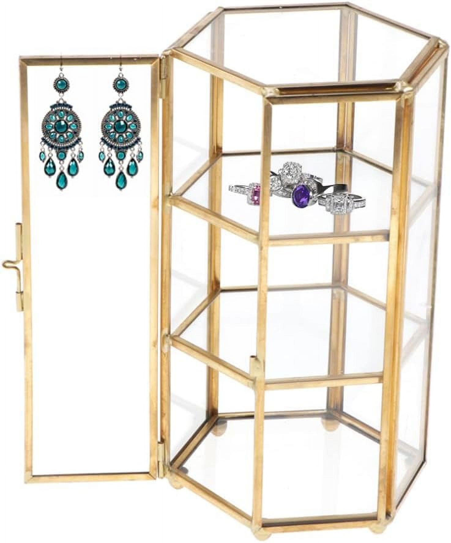 Wewean Glass Vintage Jewelry Box Clear Glass Jewelry Box Golden Jewelry ...