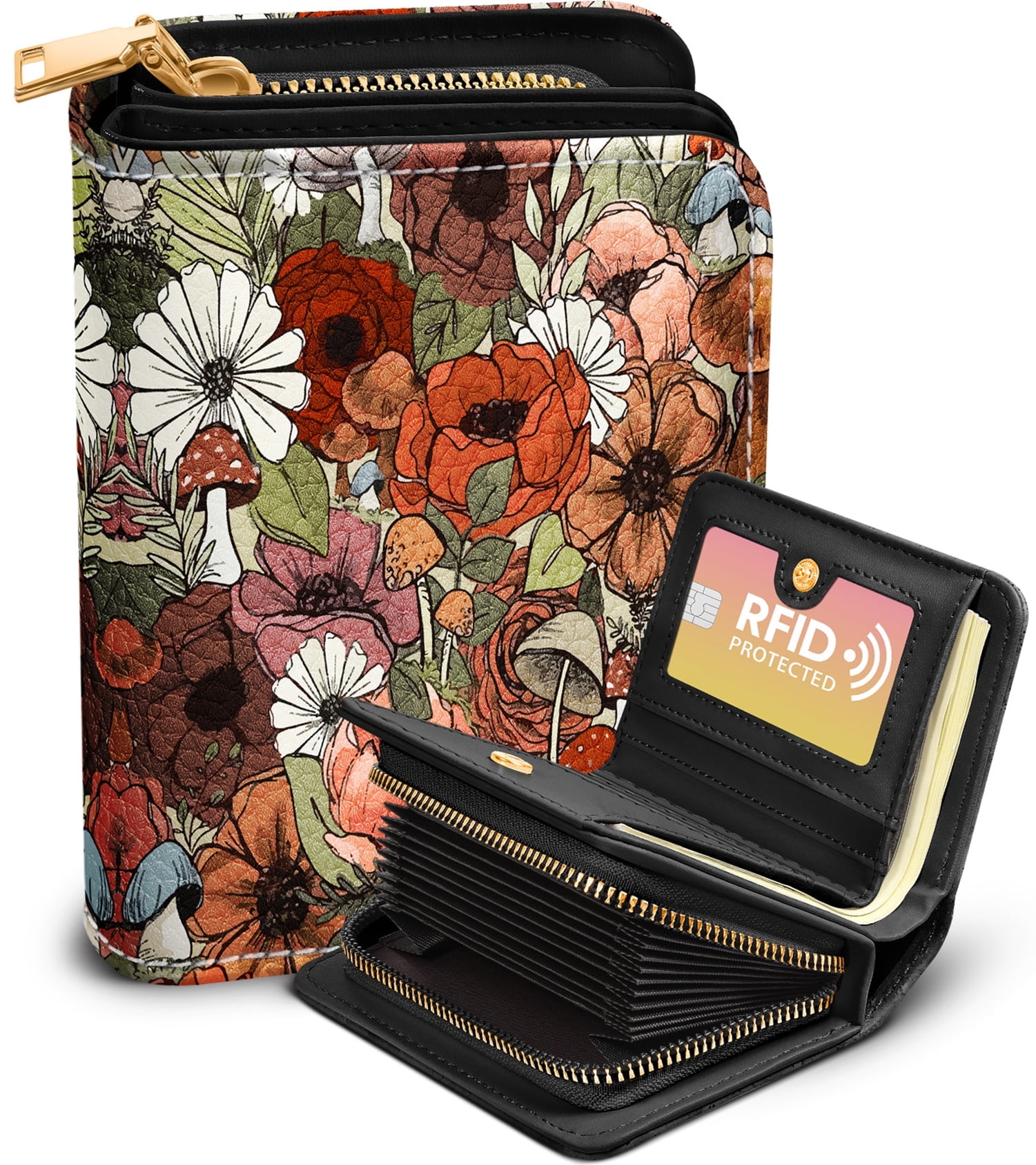 Genuine Leather Wallets For Women- Embossed Floral Accordion Clutch ...