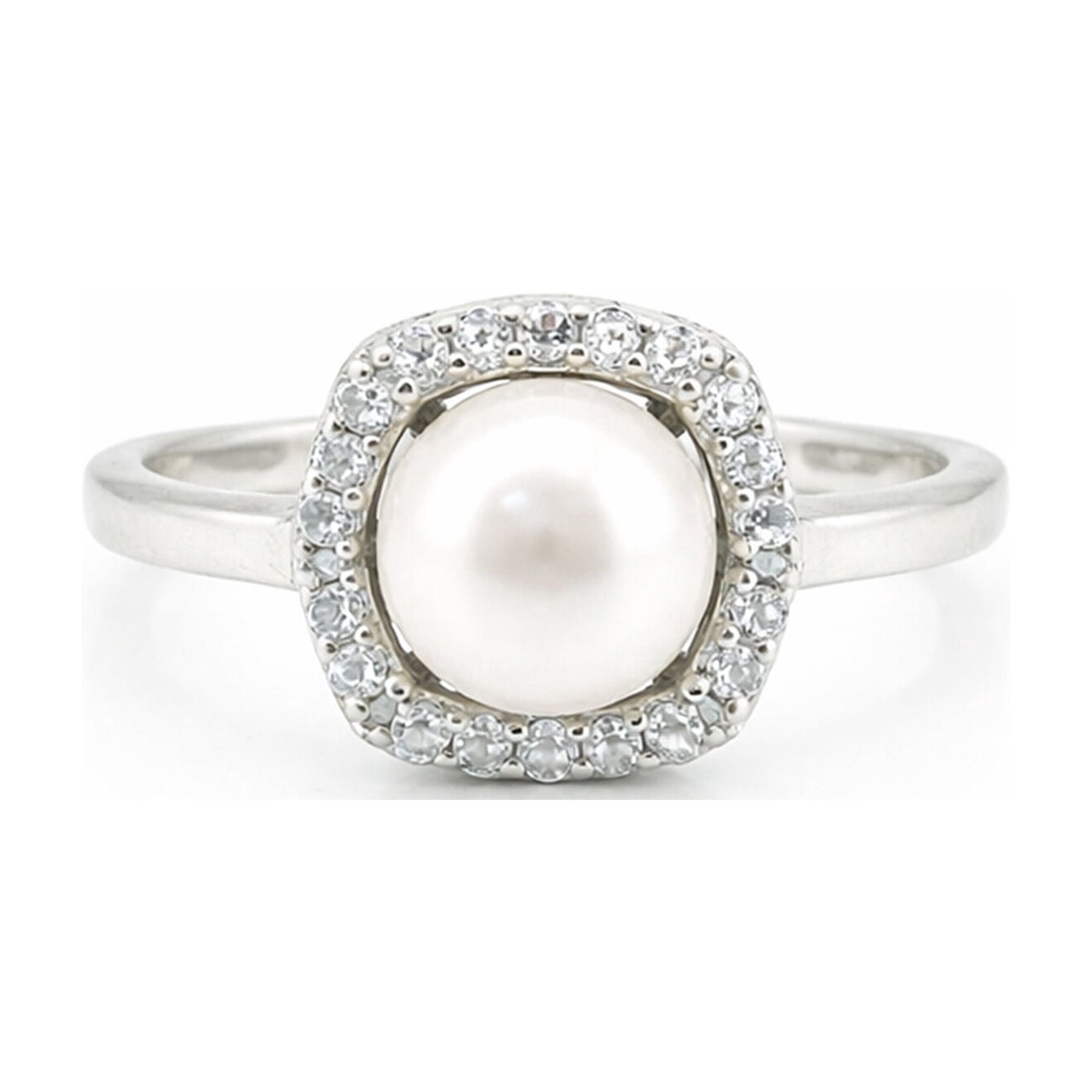 Gemhub 925 Sterling Silver Pearl Round Cut Ring, 3.20 Ct. White ...