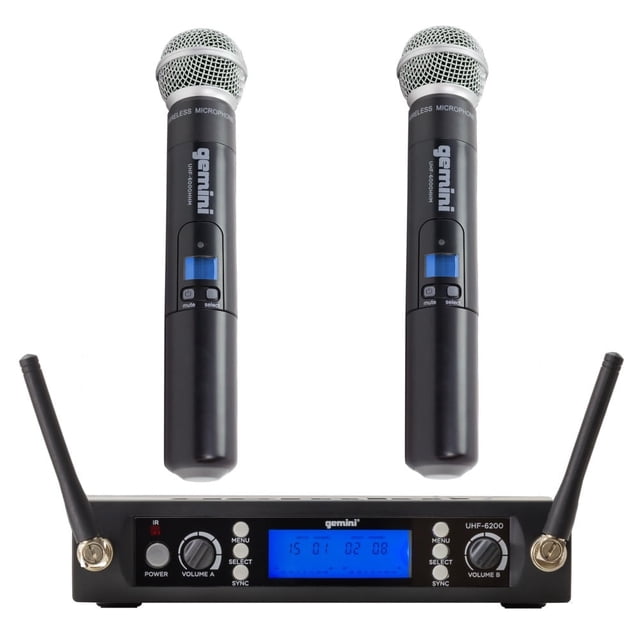 Gemini UHF Dual Channel Wireless Microphone System - Professional UHF ...