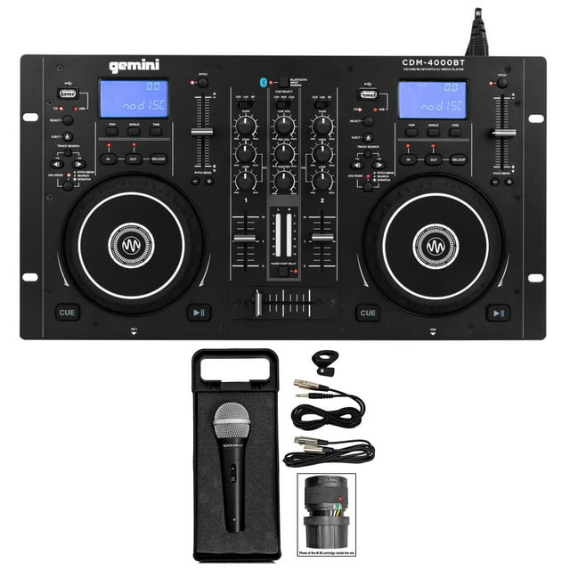 Gemini CDM-4000BT Dual DJ CD/USB Media Player w/Bluetooth/Mixer+Mic+Cable+Case - Walmart.com