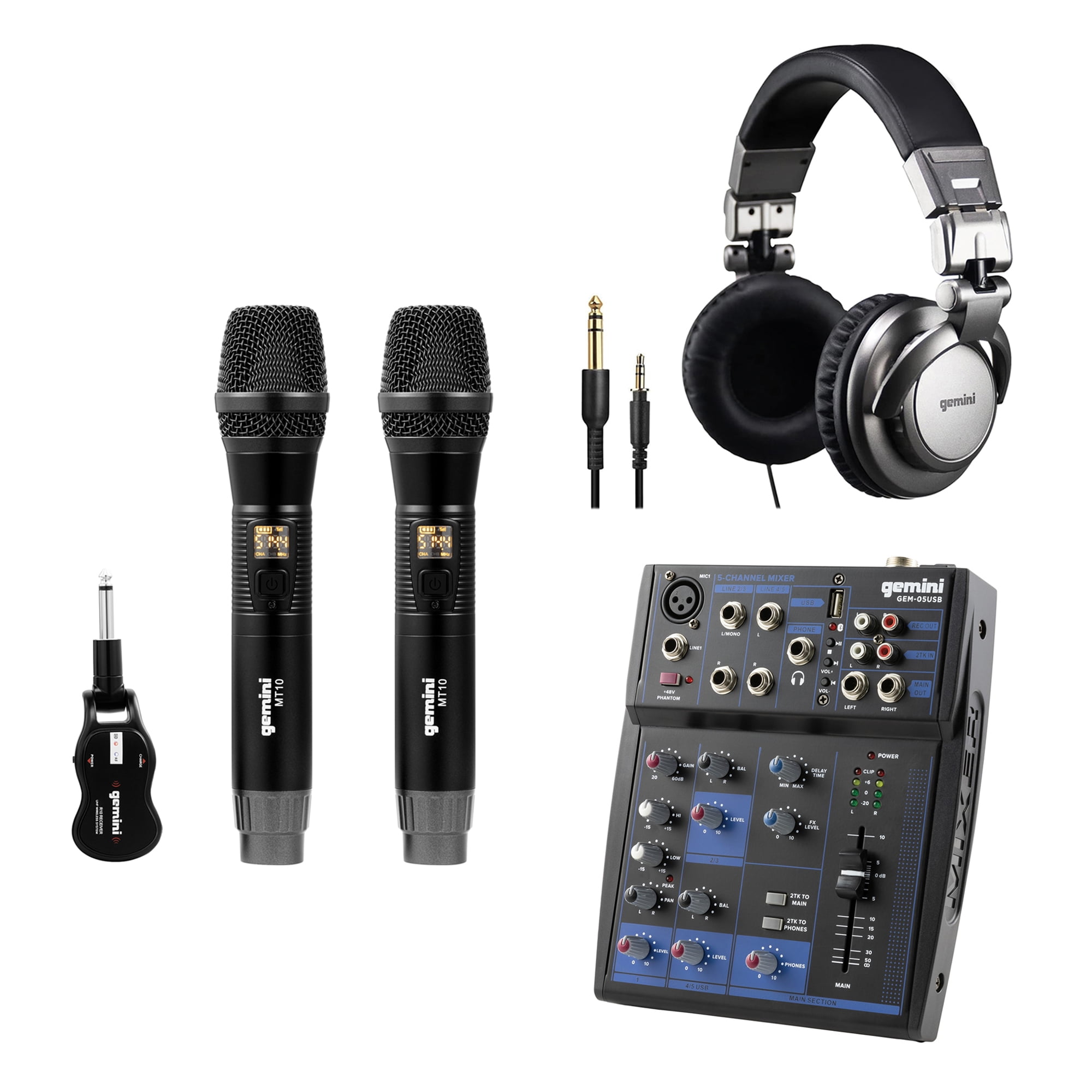Gemini Compact Bluetooth Audio Mixer (GEM-05USB, 5 Channels) & DJX-500 ...