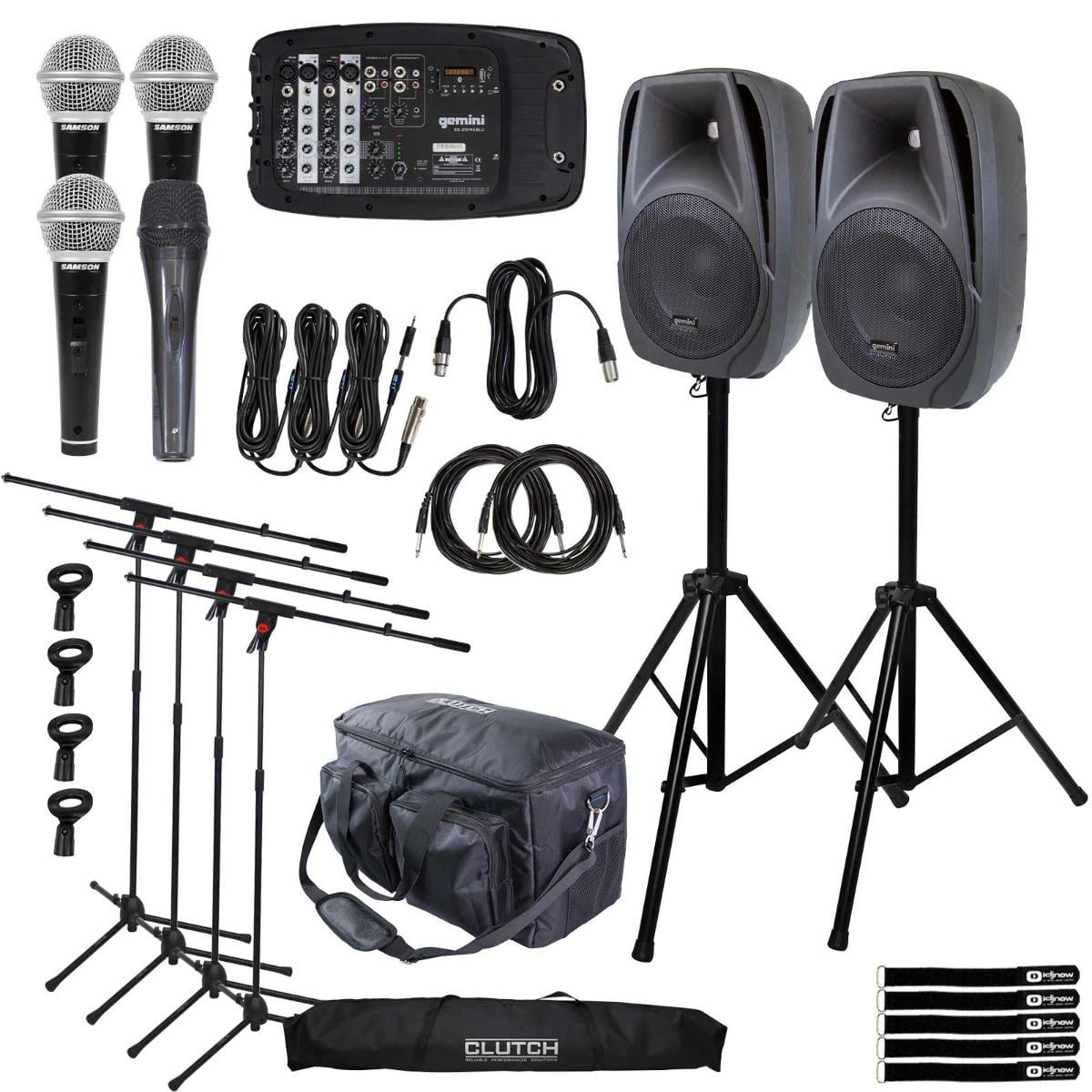 Gemini DJ ES-210MX-BLU Portable PA System with Stands & Microphones ...