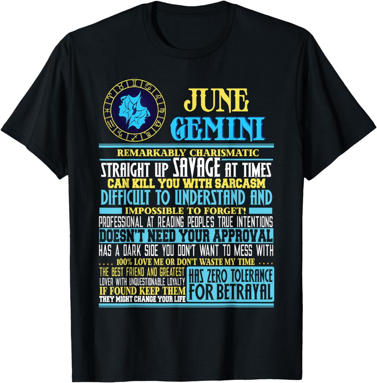 Gemini Facts Shirt Funny June Gemini Birthday Gift Shirt - Walmart ...