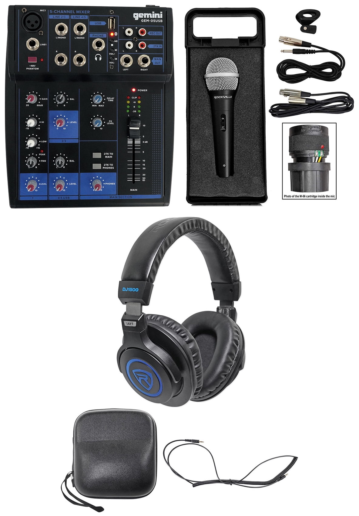 Gemini GEM-05USB 5-Ch. Bluetooth Mixer USB/5 Ins/2 Bus/2 Band EQ+Mic ...