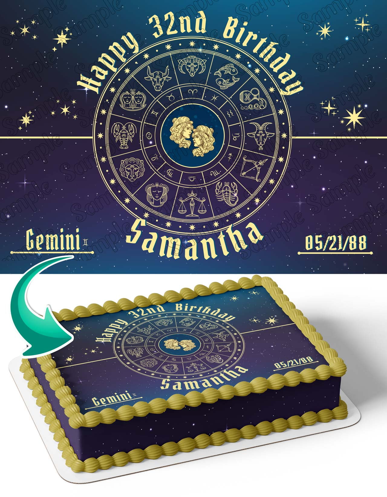 Gemini Horoscope Astrology Zodiac Edible Image Cake Topper Personalized ...