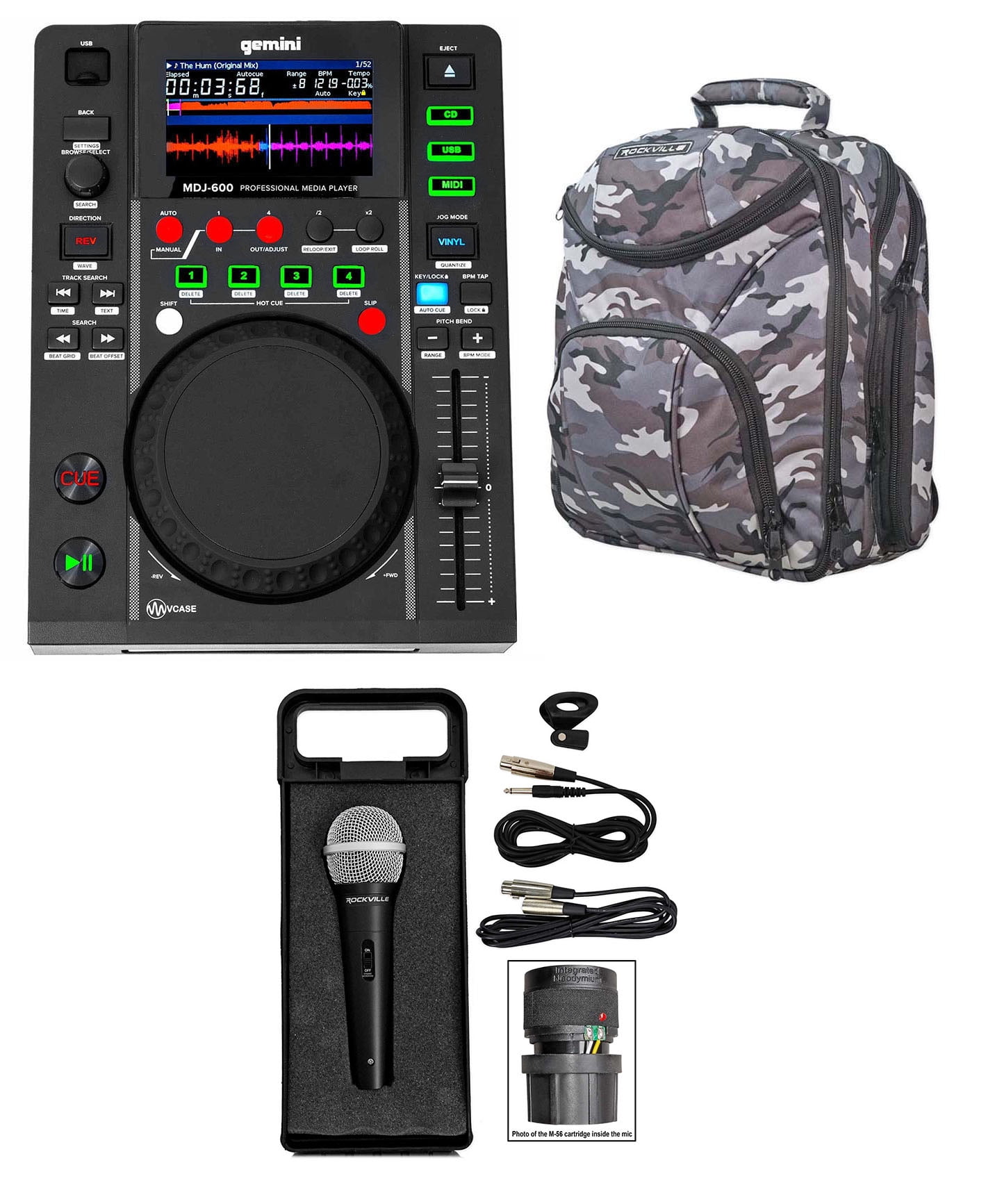 Gemini MDJ-600 Tabletop USB/CD Media Player DJ MIDI Controller+Mic+CAMOPACK - Walmart.com