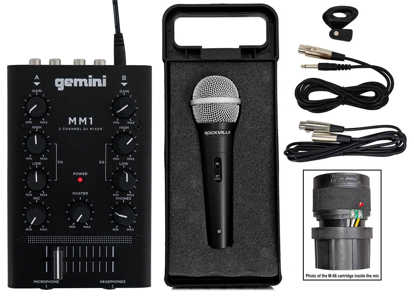 Gemini MM1 Pocket-Sized 2-Channel DJ Mixer w/ 2-Band EQ+Microphone ...