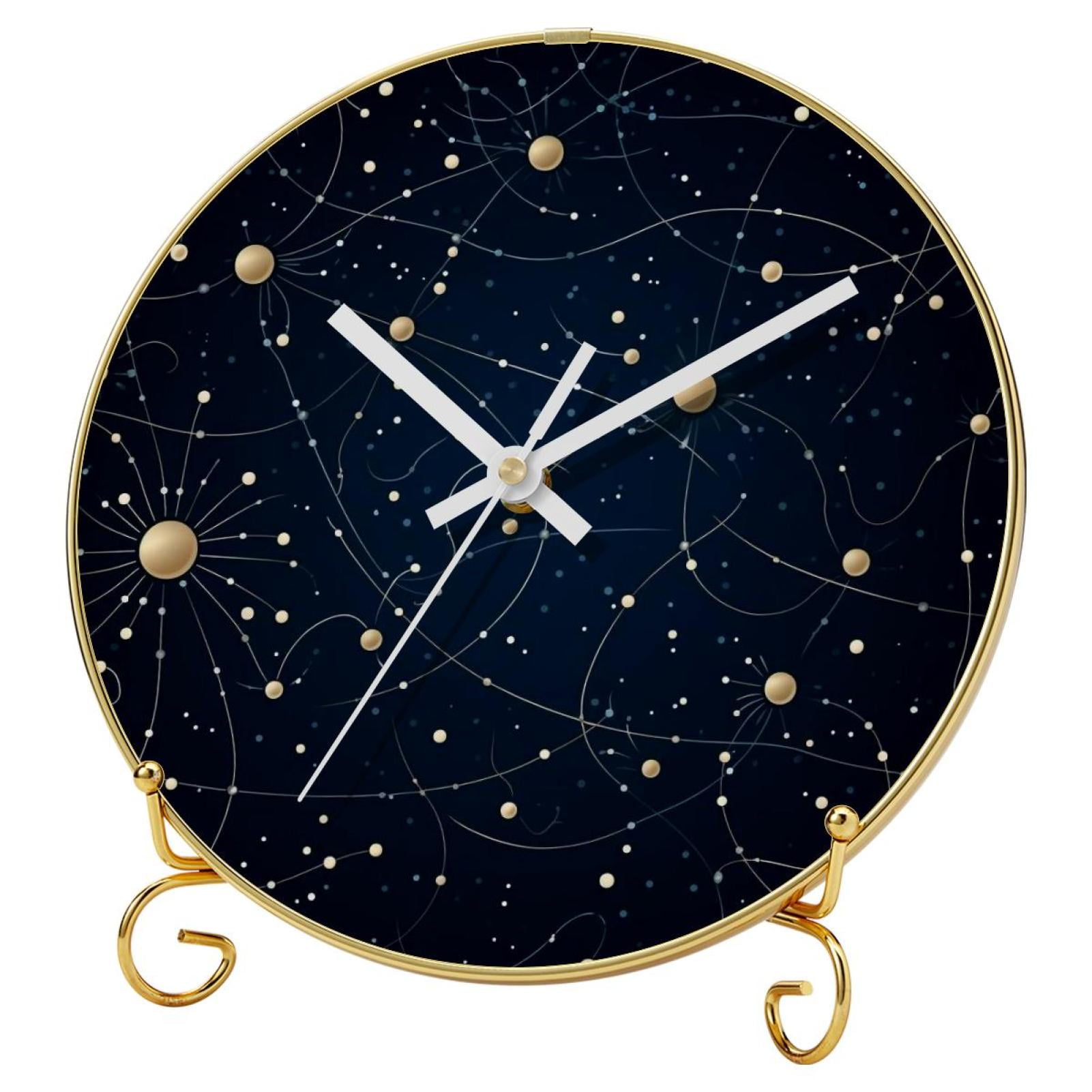 Gemini Modern Round Wall Clock with Hooks and Gold Stand - Silent Non ...