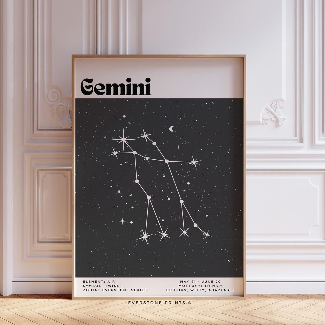 Gemini Poster, Zodiac Gemini Print, Retro Wall Decor, Large Art, Gemini ...