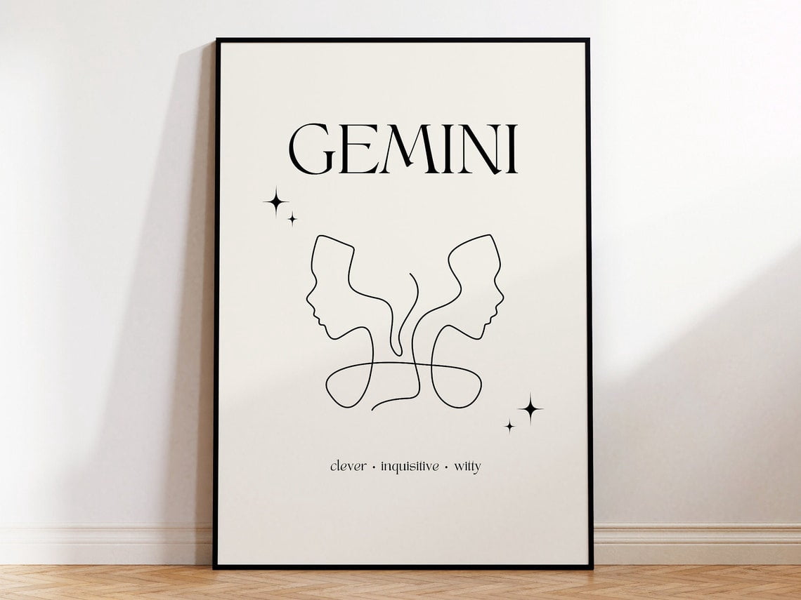 Gemini Print Print, Minimalist Gemini Print, Gemini Zodiac Wall Art ...
