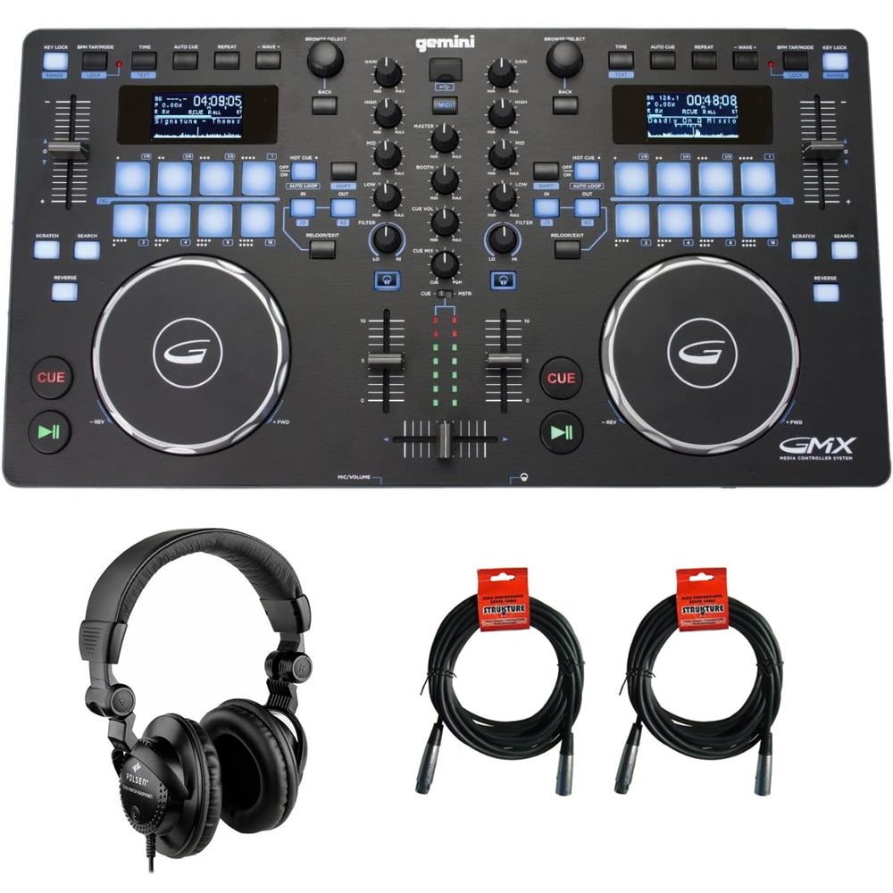 Gemini Sound GMX Media USB DJ Computer Controller Bundle with Polsen ...