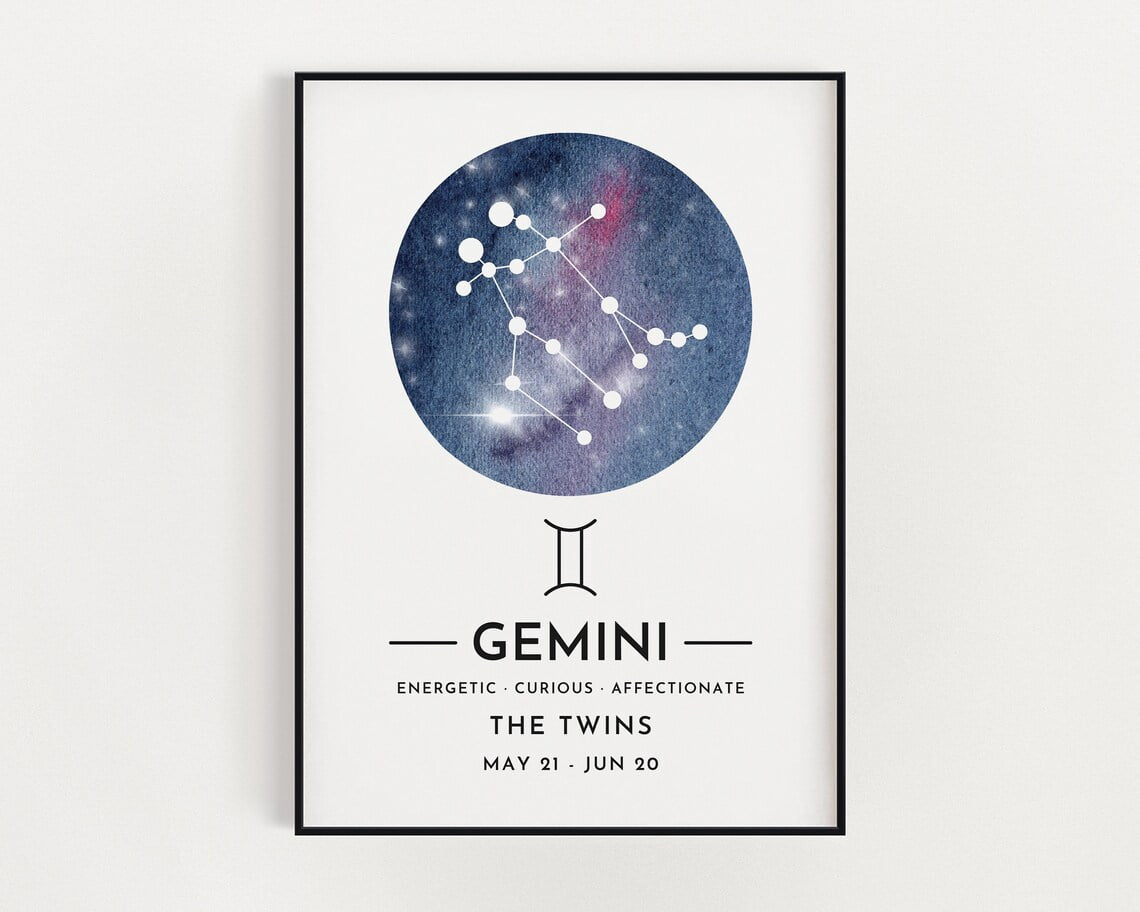 Gemini Star Wall Art, Gemini Print, Zodiac, Constellation Wall Art ...