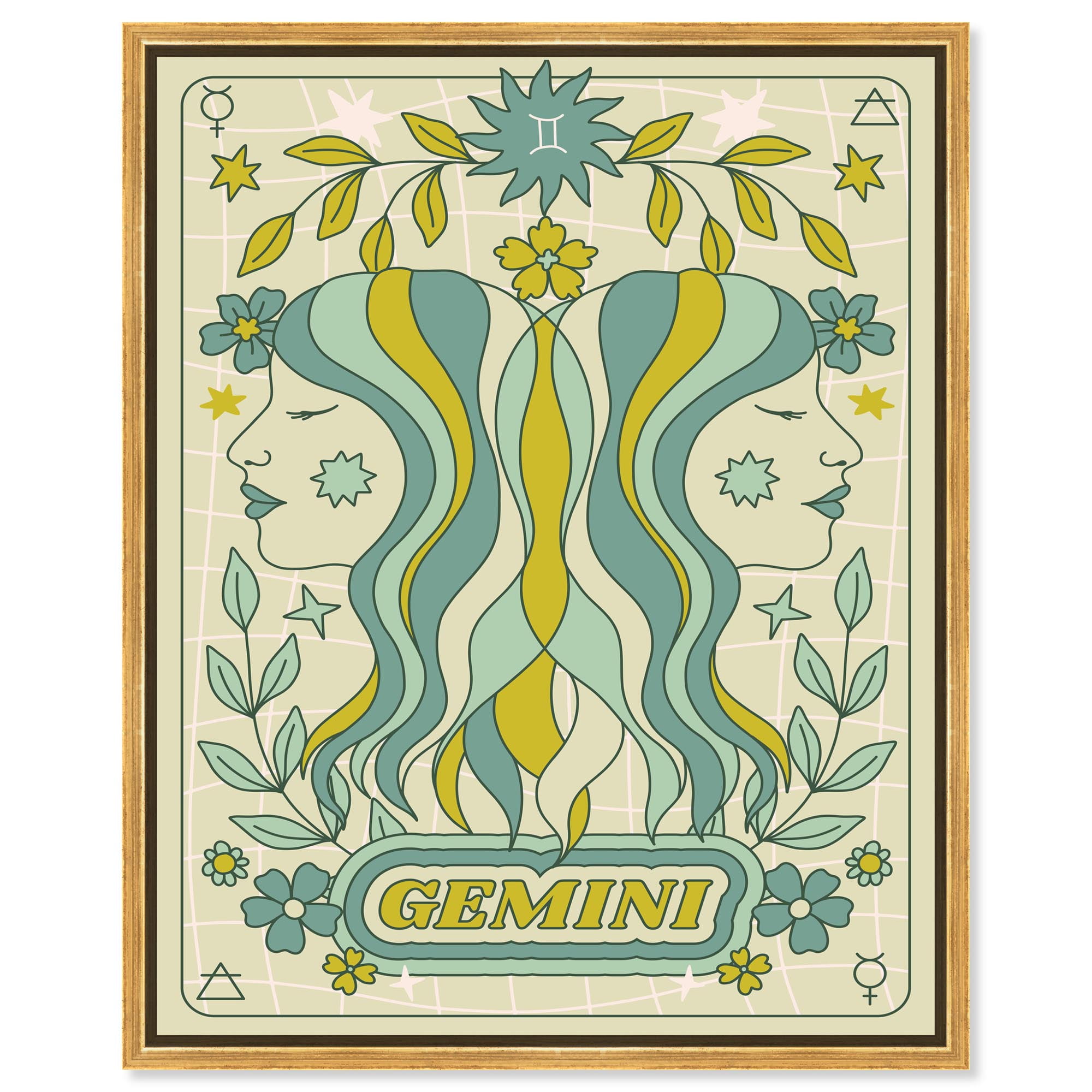 Gemini Stars Card Canvas Horoscope Posters by Art Remedy, Gold Frame ...
