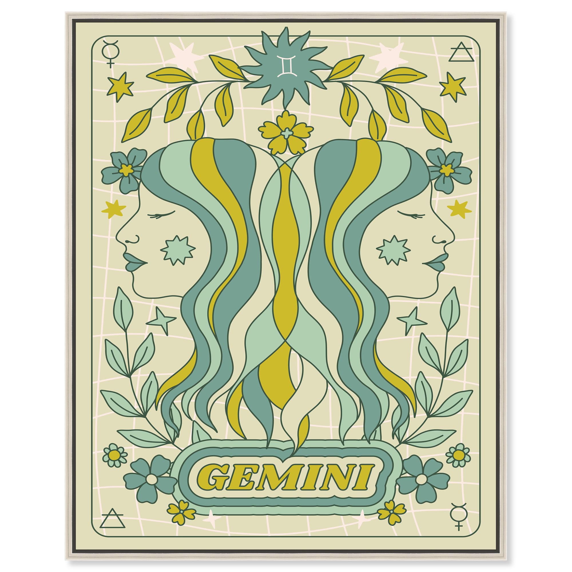 Gemini Stars Card Canvas Horoscope Posters by Art Remedy, Silver Frame ...