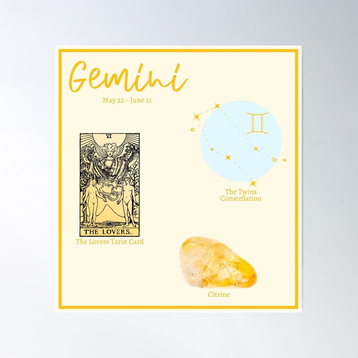 Gemini Tarot Crystal Poster Wall Art, Modern Wall Decor For Living Room ...