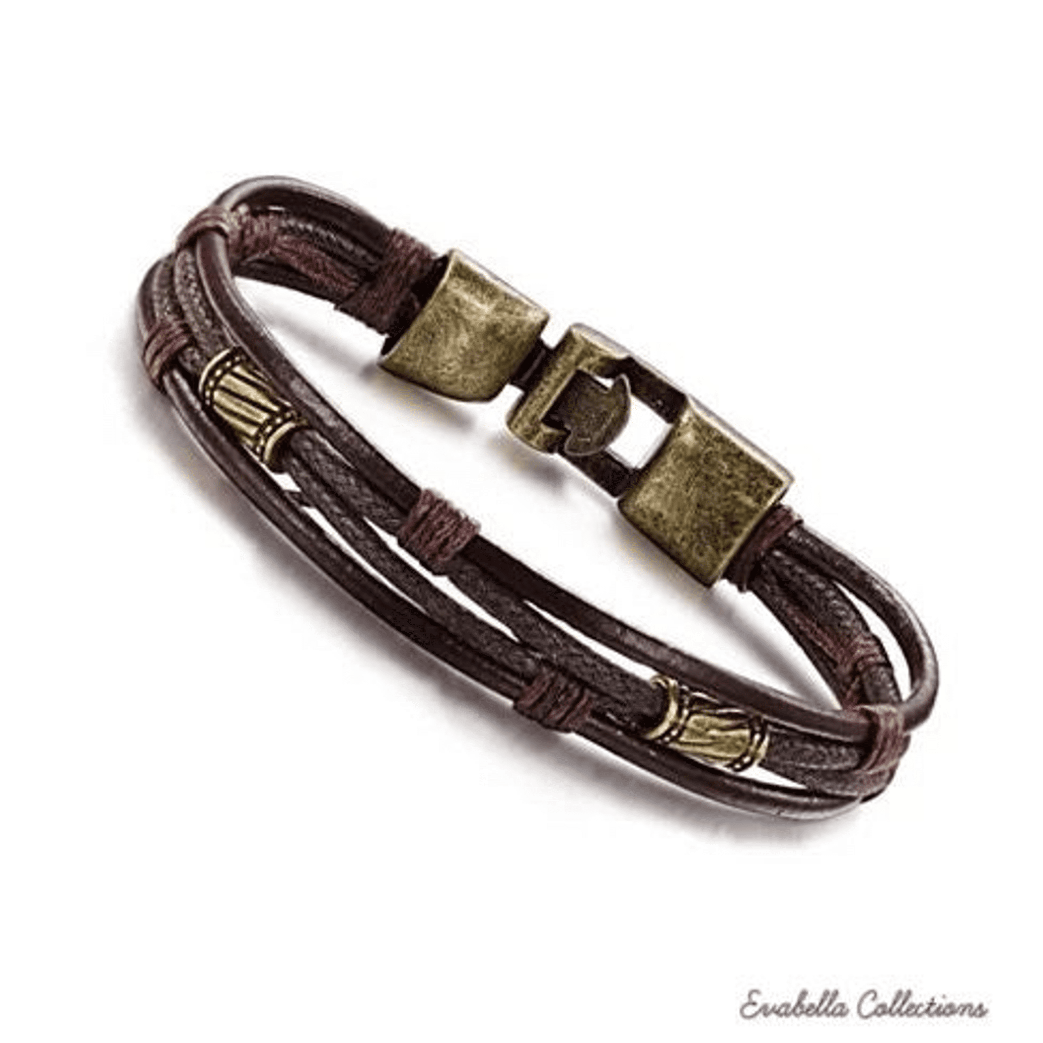 Gemini Twin Bracelets in Genuine Leather and Antique Metal Finish[ Gold ...