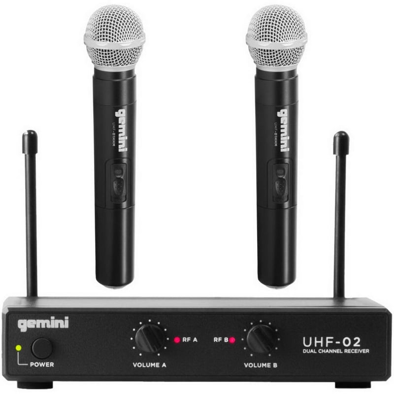 Gemini UHF-02M 2-Channel Wireless Handheld Microphone System, 517.6/521 ...