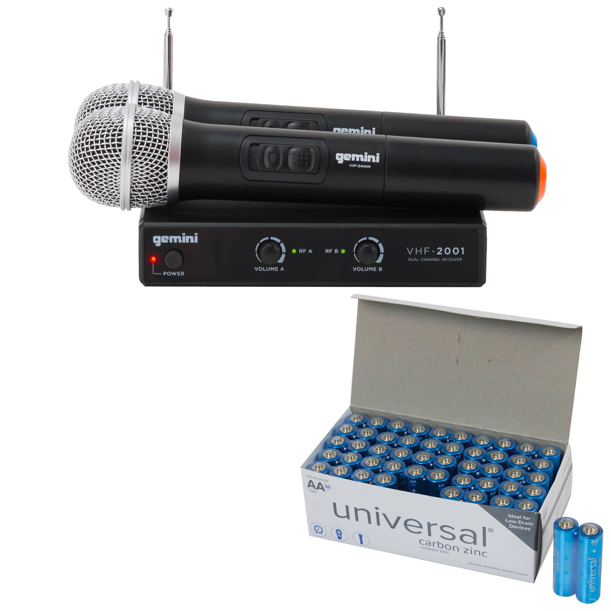 Gemini VHF-02M Dual-Channel VHF Wireless System & UPG AA 50 PK ...
