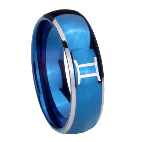 Gemini Zodiac 8MM Polished Blue 2 Tone Dome Tungsten Men Ring - Walmart.com