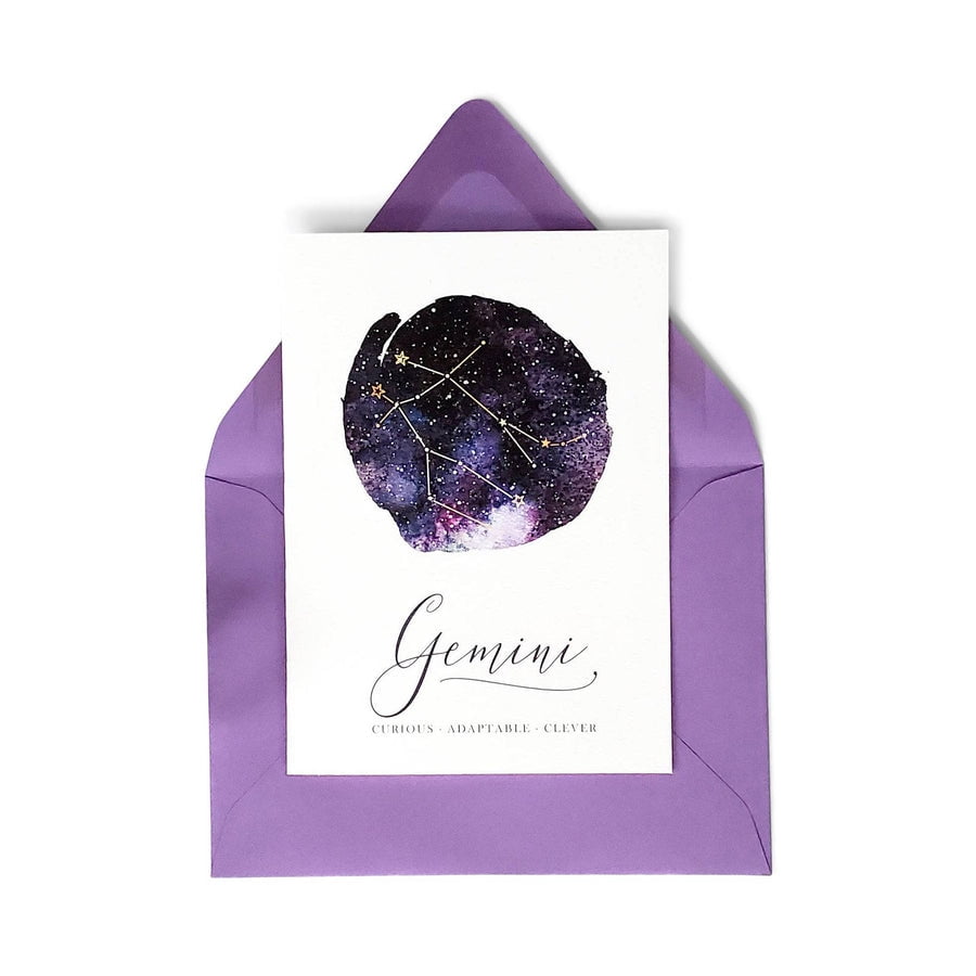 Gemini Zodiac Card with Purple Envelope – Celebrate Curiosity and ...