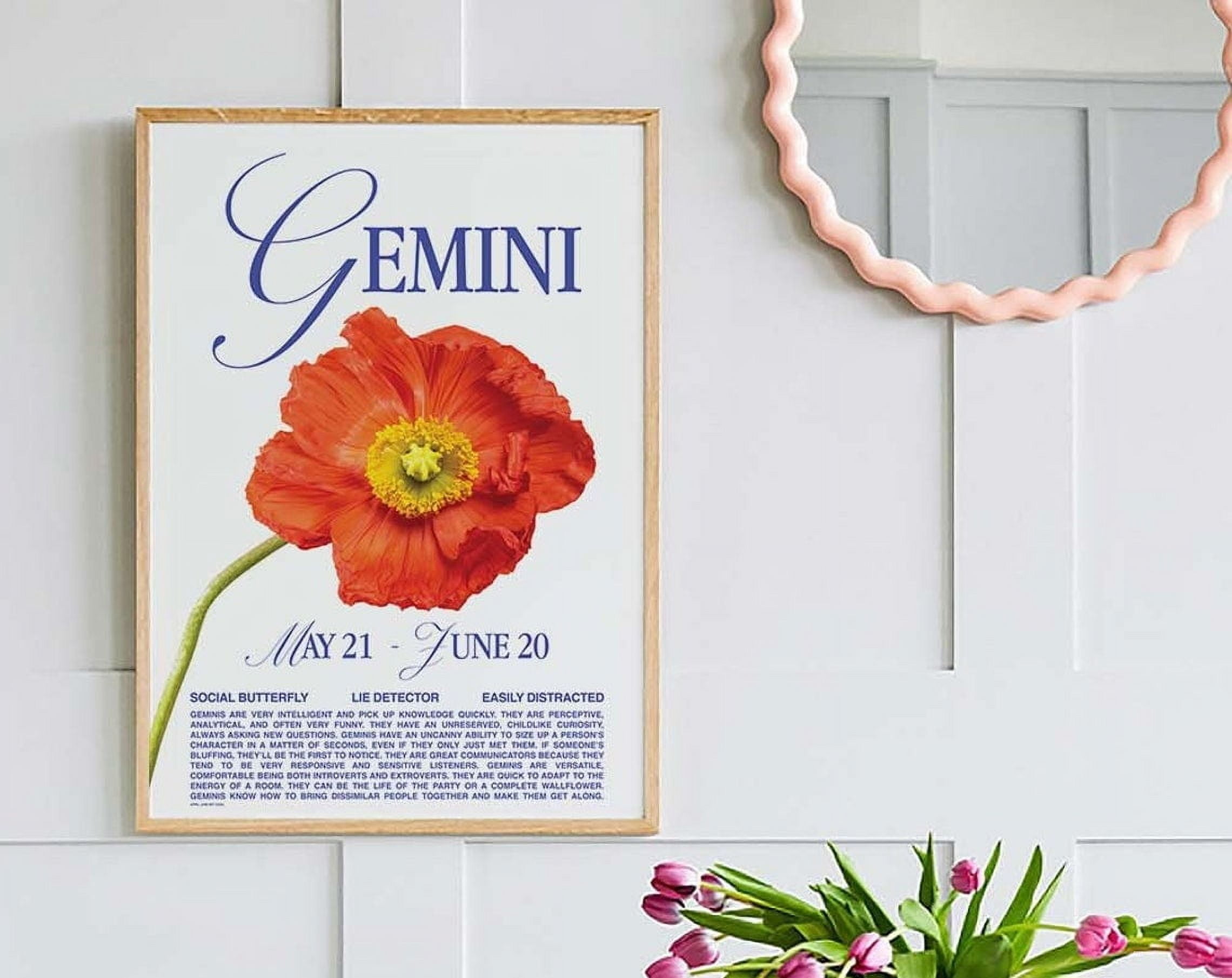 Gemini Zodiac Print, Art, Trendy Astrology Poster, Cute Retro Flower ...