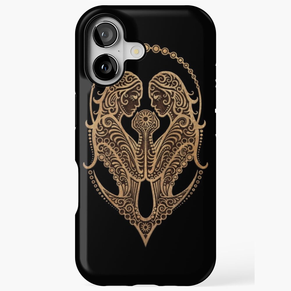 Gemini Zodiac Rustic Style Black Background Astrology Design Case with ...