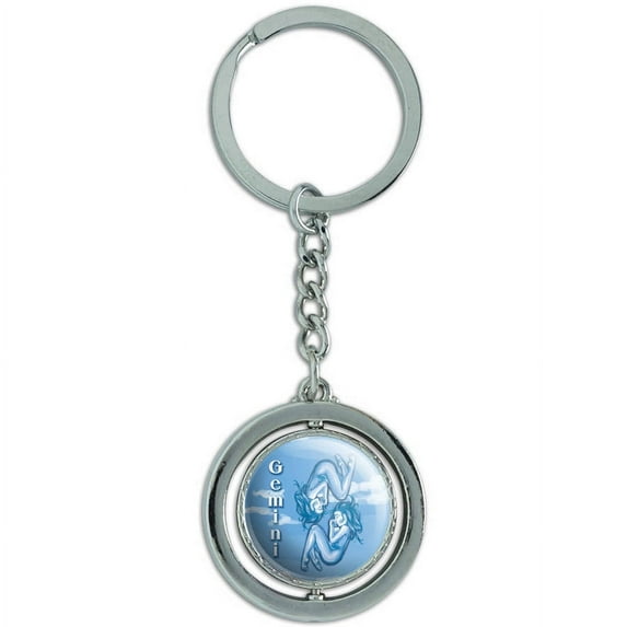 Gemini Zodiac Spinning Round Metal Key Chain Keychain Ring - Walmart.com