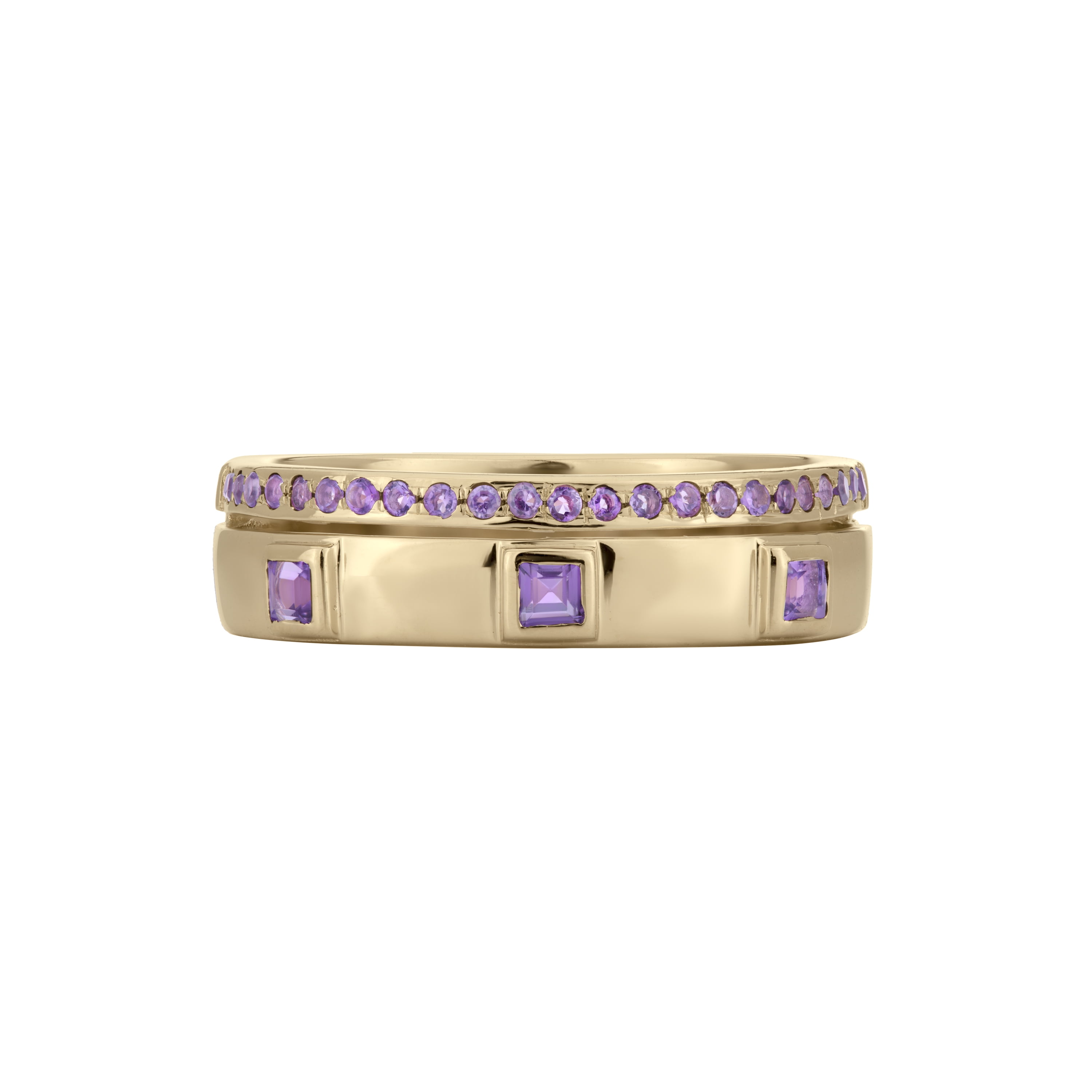 Gemistry Lyla 14k Gold Pave and Bezel Amethyst Double Band Stackable Ring - Walmart.com
