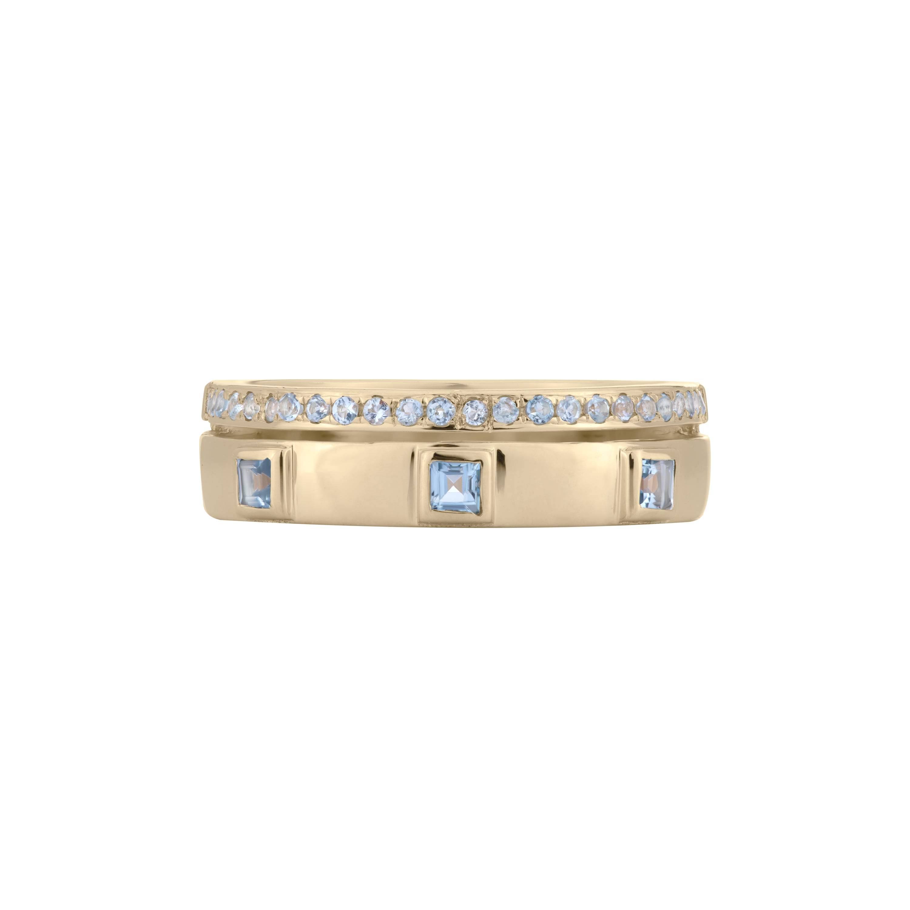 Gemistry Lyla 14k Gold Pave and Blue Topaz Double Band Stackable Ring ...