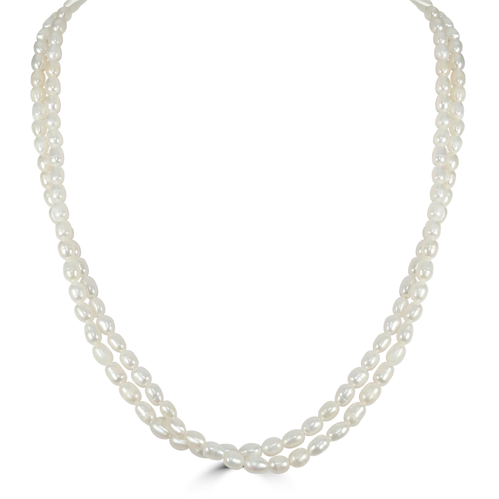 Gemistry Sterling Silver White Rice Pearl Double Strand Necklace, 18 to 20 Inches - Walmart.com