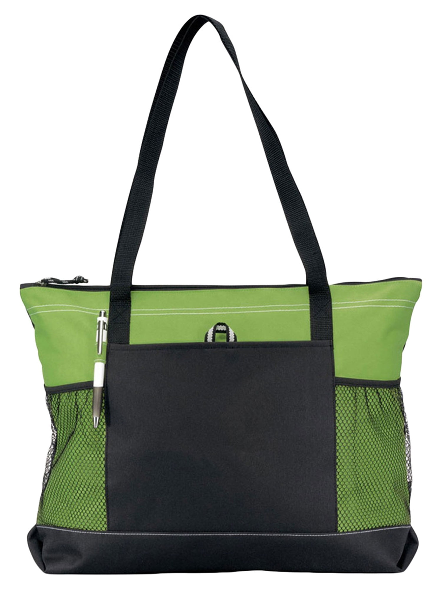 Gemline Cotton Solid Print Zippered Tote Shoulder Bag, Apple Green ...