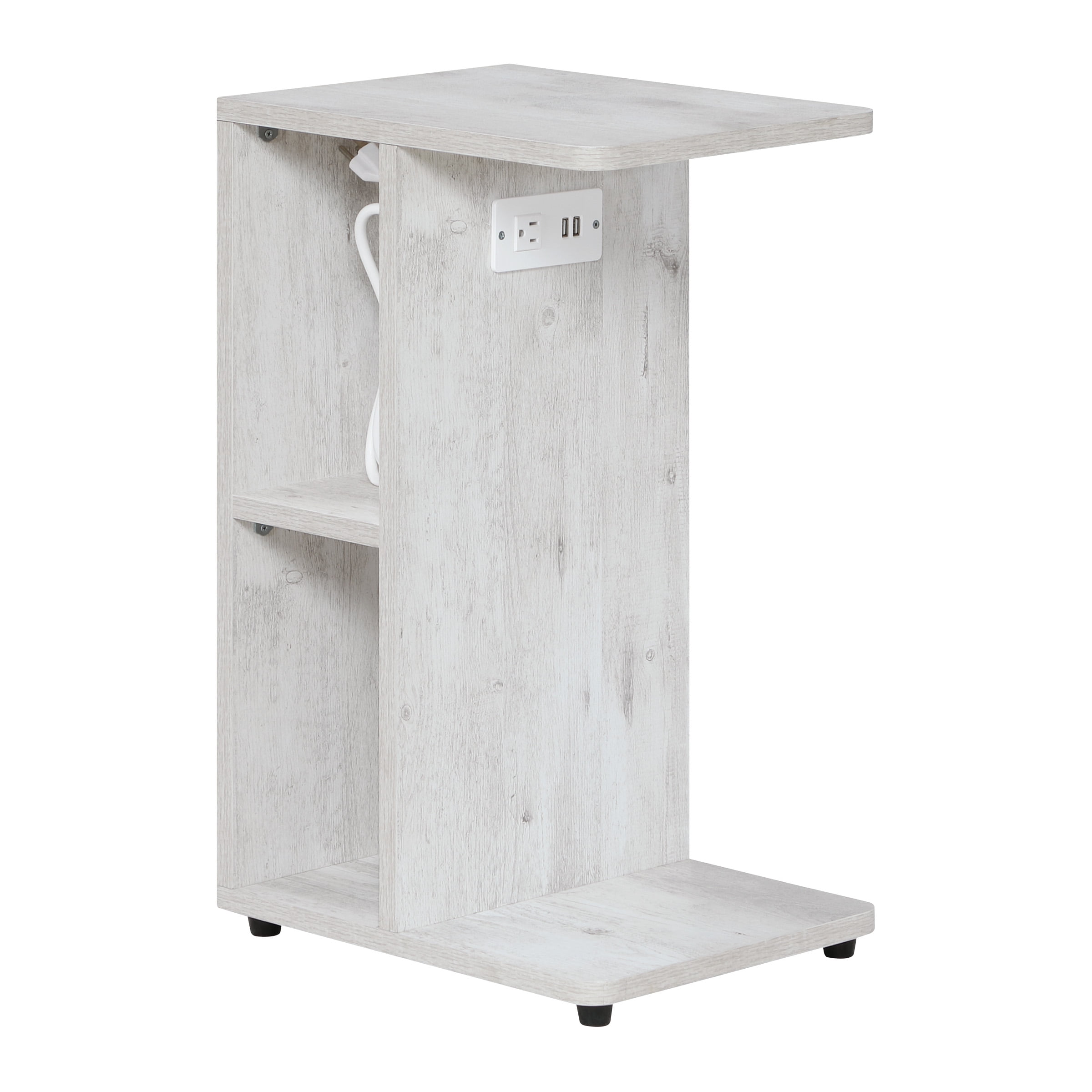 Gemma Accent C-Table With Power Ports in Engineered Wood Rustic Gray Finish - Walmart.com