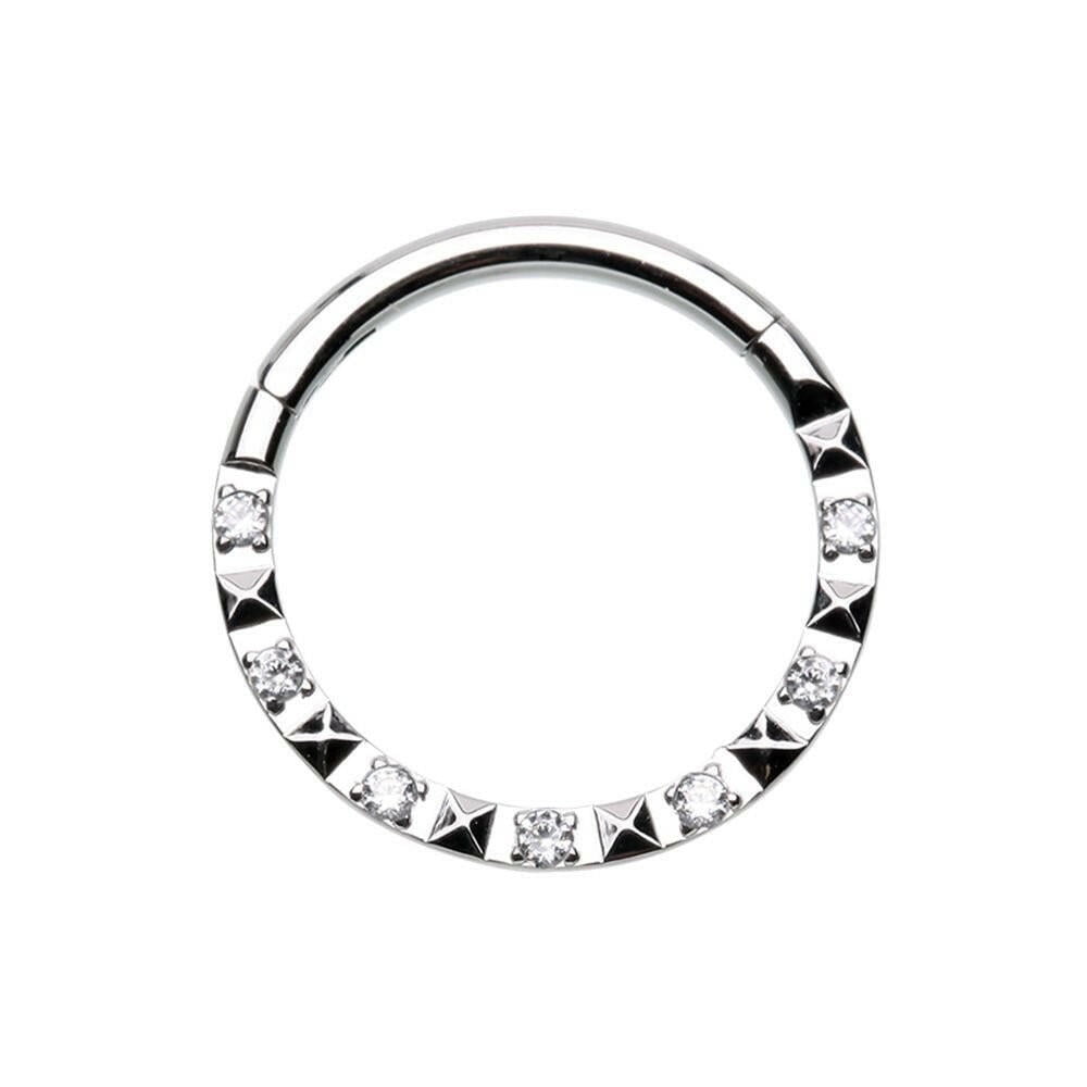 Gemmed Pyramid Front Stamped Steel Seamless Hinged Clicker Ring ...