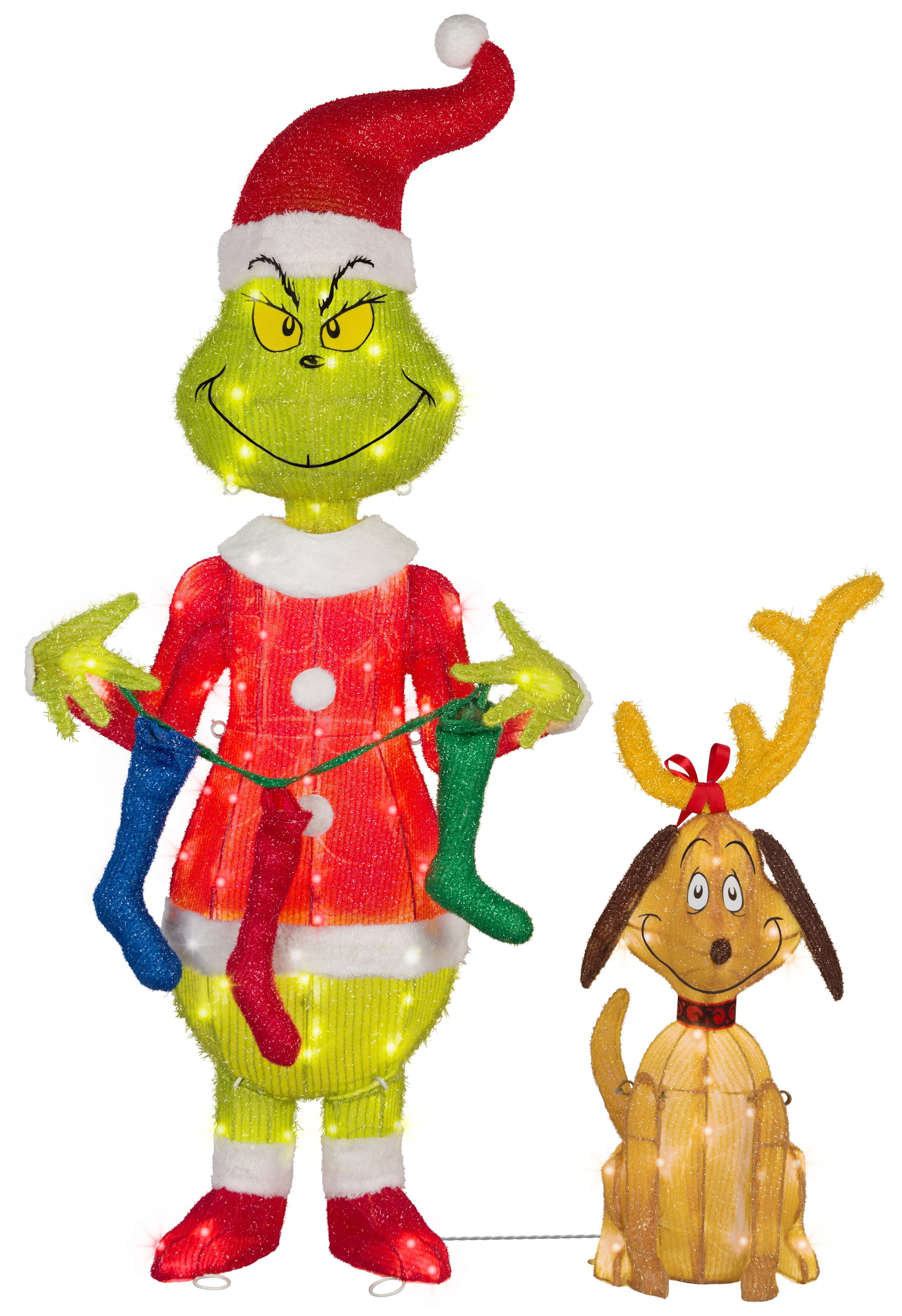 Gemmy 3D Holiday Lighted Tinsel Sculpture The Grinch w/Stockings 4ft Dr ...