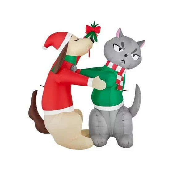 Gemmy 4 ft. LED Cat and Dog Mistletoe Scene Inflatable Christmas ...
