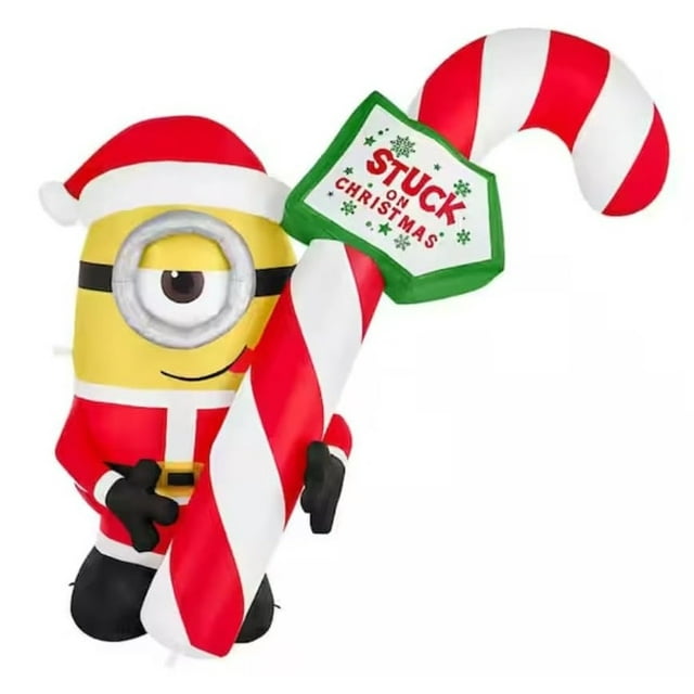 Gemmy 5Ft. Minion Stuart with "Stuck on Christmas" Candy Cane Holiday ...