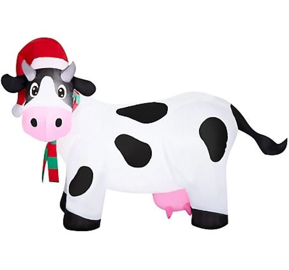 Gemmy 882308 Airblown Inflatable Christmas Cow Small White with Black ...