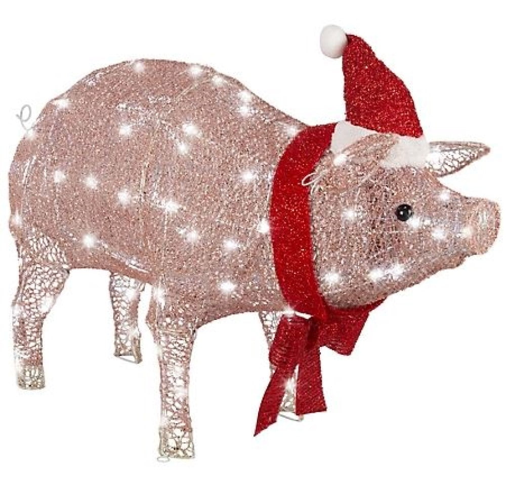 Gemmy 884242 Self-Inflate LED Lighted Shimmer Pig with Santa Hat/Scarf ...