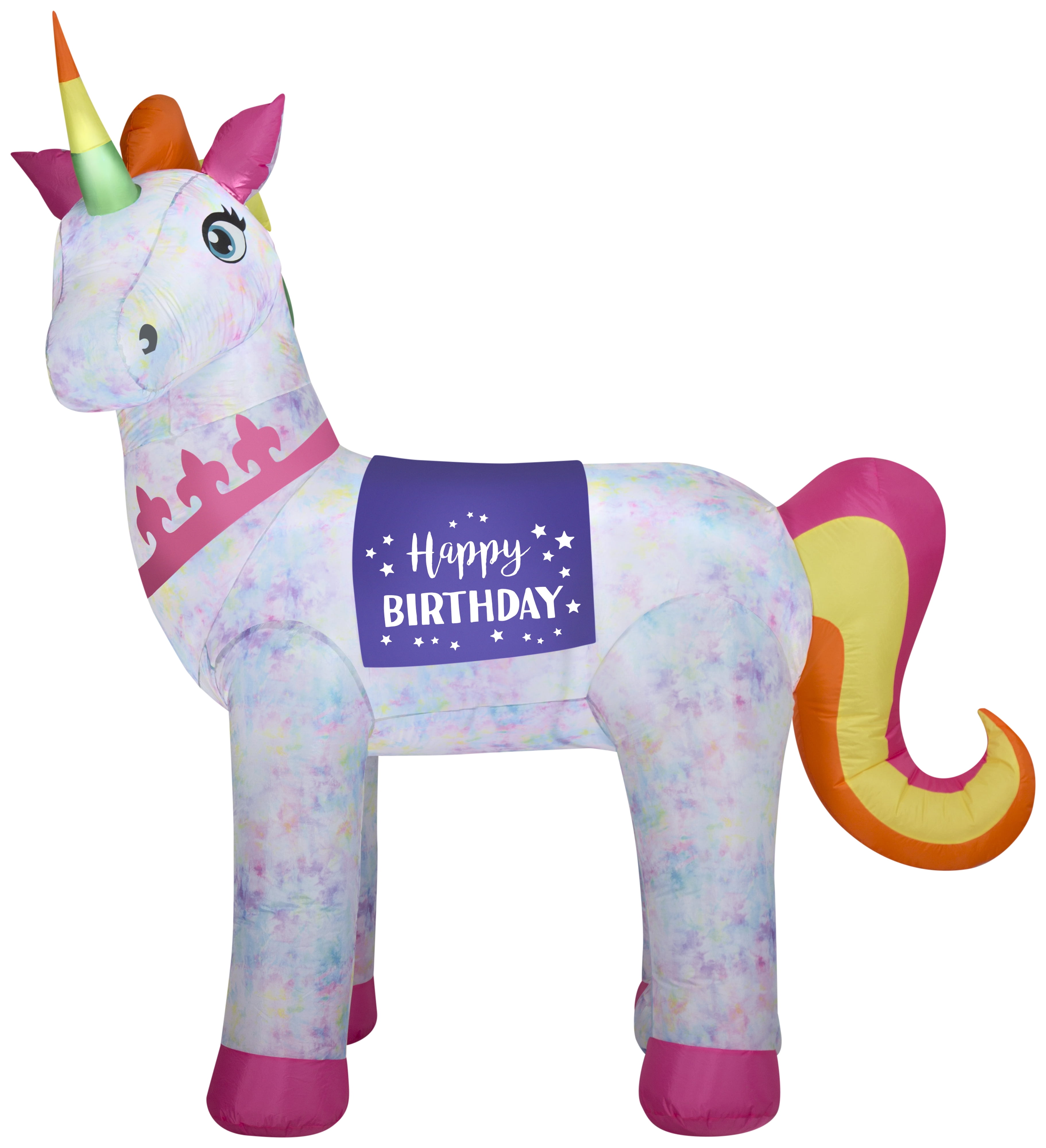 Gemmy Airblown Inflatable Tie Dye Unicorn w/Multi Banners w/LED (HD), 7 ...