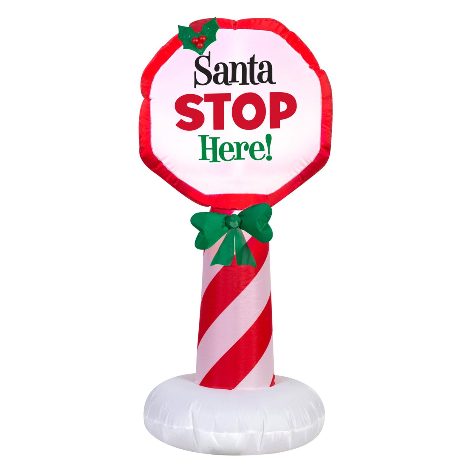 Gemmy Airblown LED White Santa Stop Here Sign 42.13 in. Inflatable ...